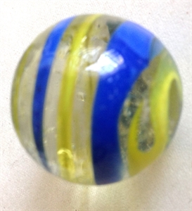 MJ3222B HANDMADE 25MM Set of 10 Marbles, CLEAR w/BLUE & YELLOW STRIPES ...